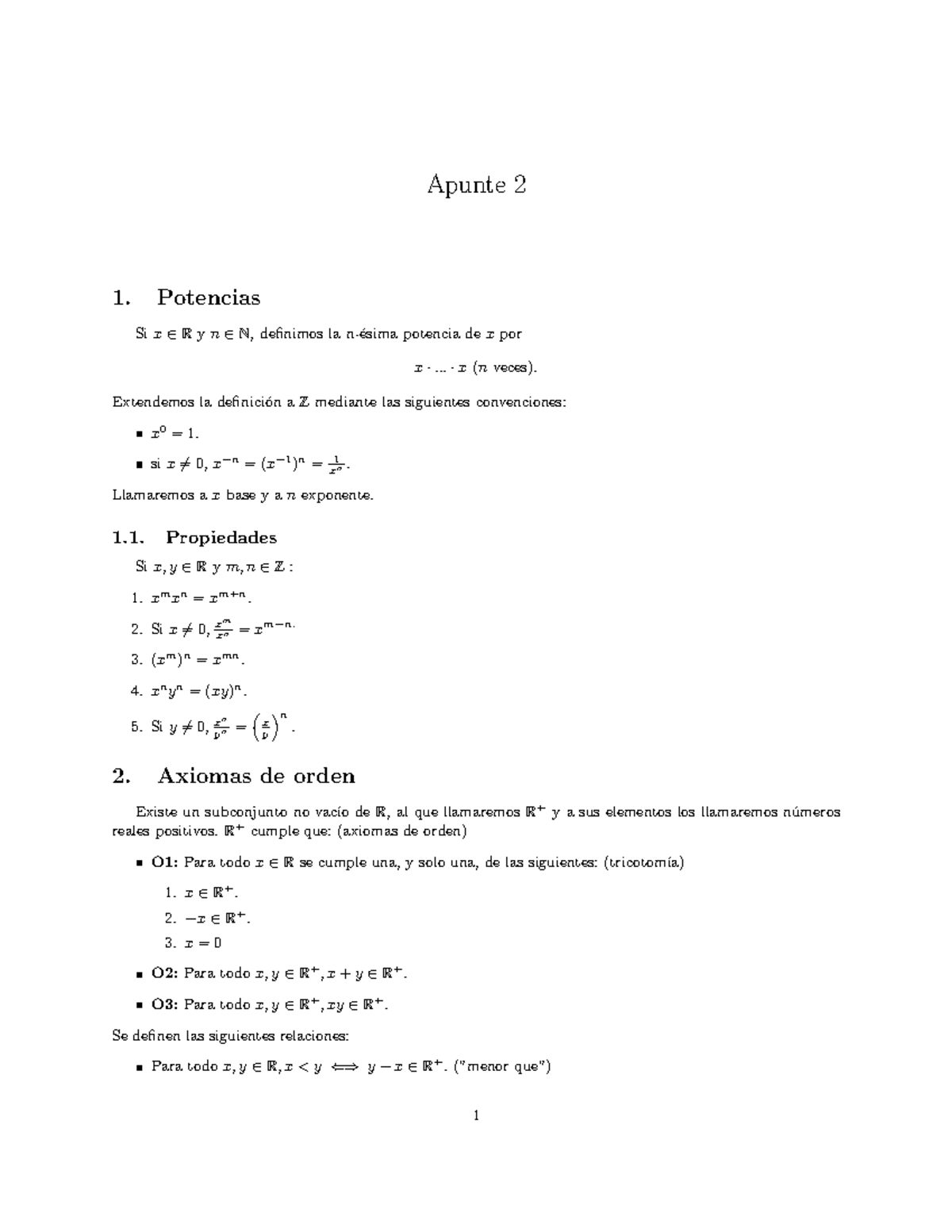 2. Potencias - Axiomas de orden - Intervalos - Inecuaciones - Apunte 2 1. Potencias Si x ∈ R y n ...