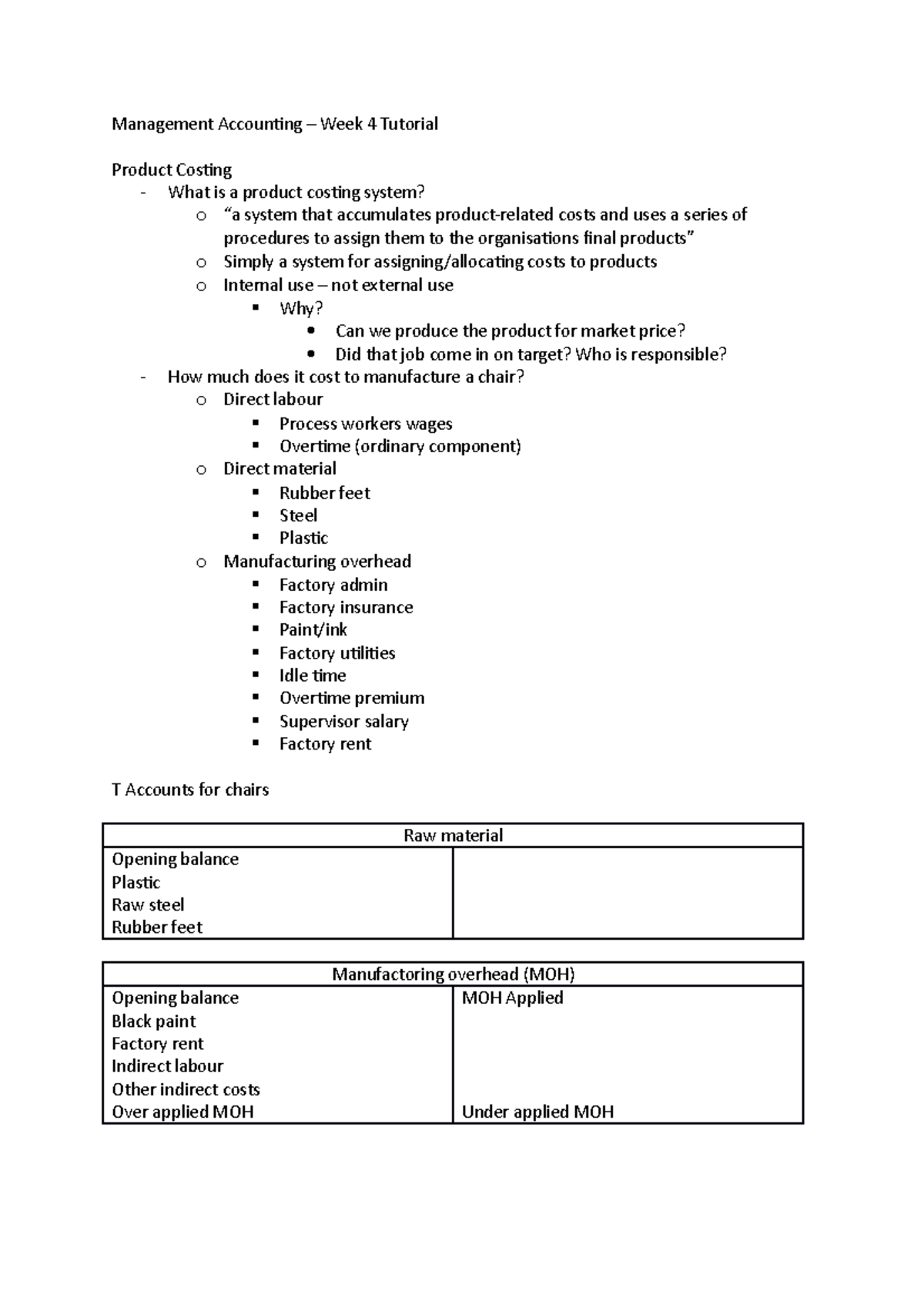 Management Accounting week 4 tutorial - Management Accounting – Week 4 ...