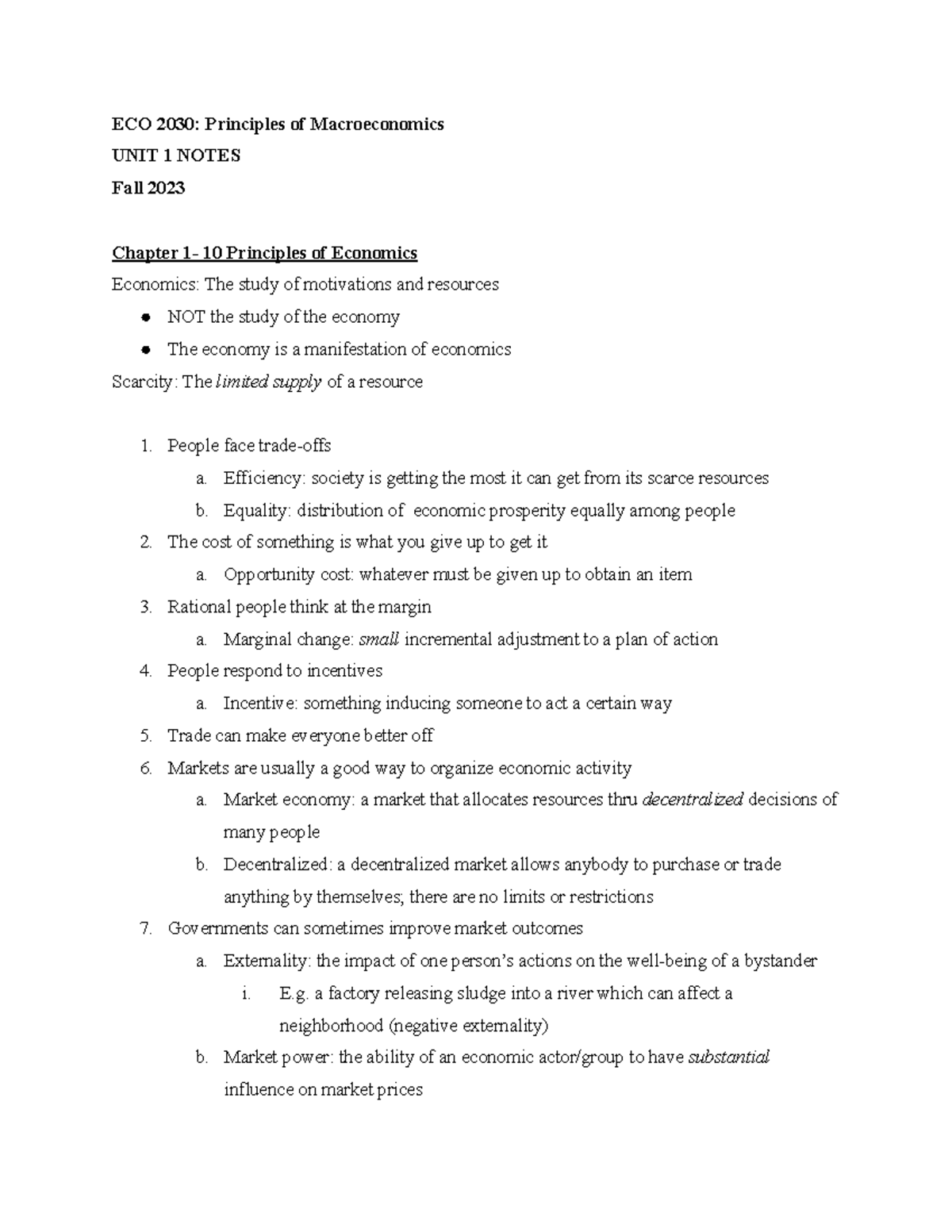 UNIT 1 Notes Macroecon - ECO 2030: Principles of Macroeconomics UNIT 1 ...