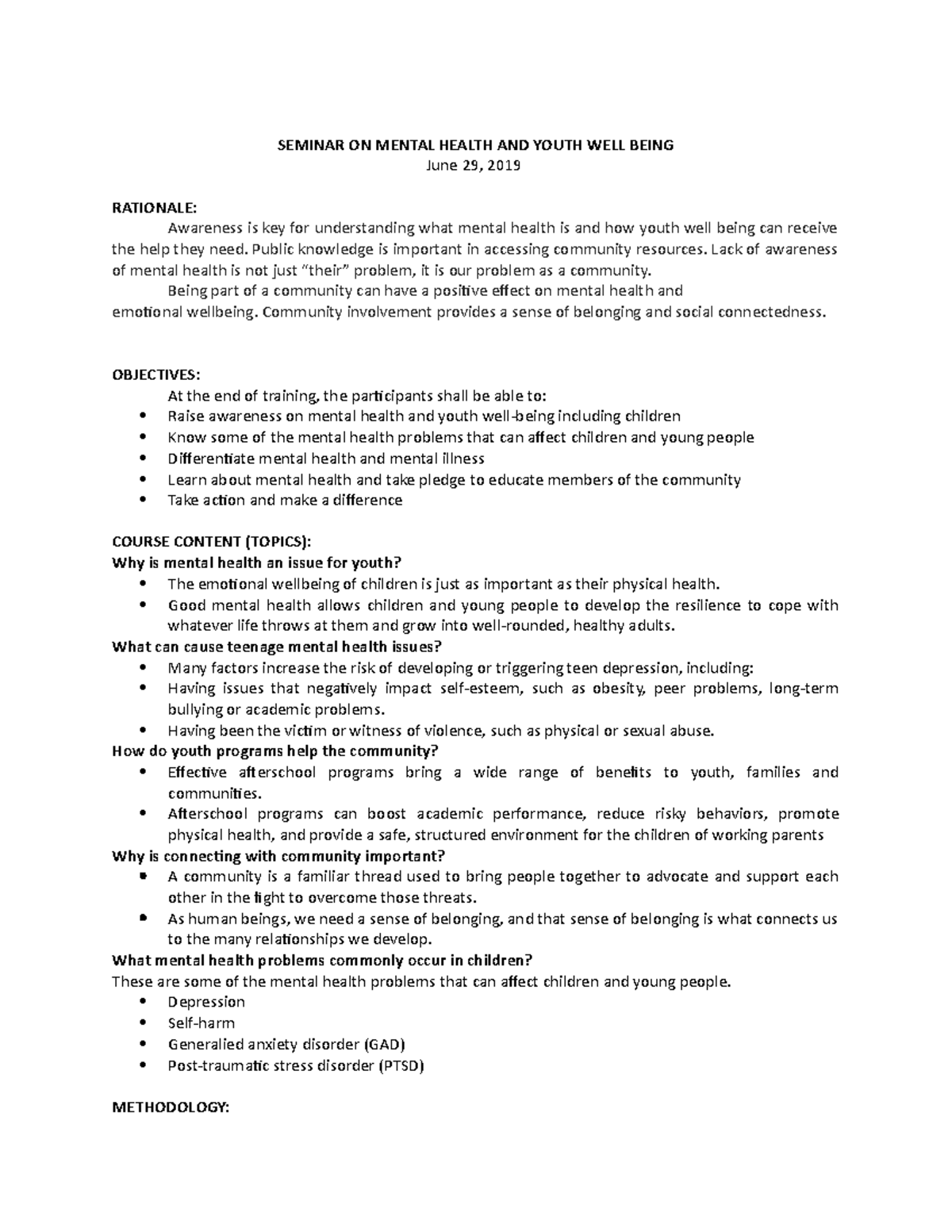 GEUSelf Mental Health SEMINAR ON MENTAL HEALTH AND YOUTH WELL BEING June 29 2019 RATIONALE geuself-mental-health-seminar-on-mental-health-and-youth-well-being-june-29-2019-rationale