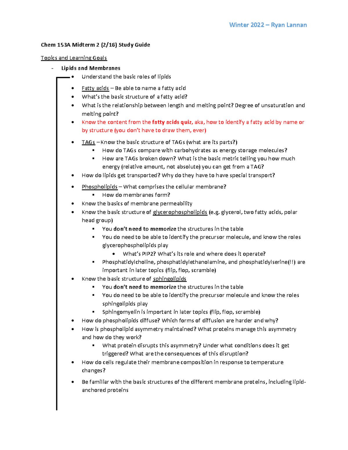 Midterm 2 Study Guide - Lannan - Winter 2022 ʹ Ryan Lannan Chem 153A Midterm 2 (2/16) Study ...