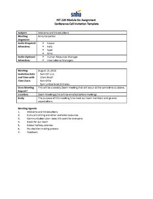INT 220 Module 4 assignment - SNHUJULY 24, 2022 TO: DR. OKERE FROM ...