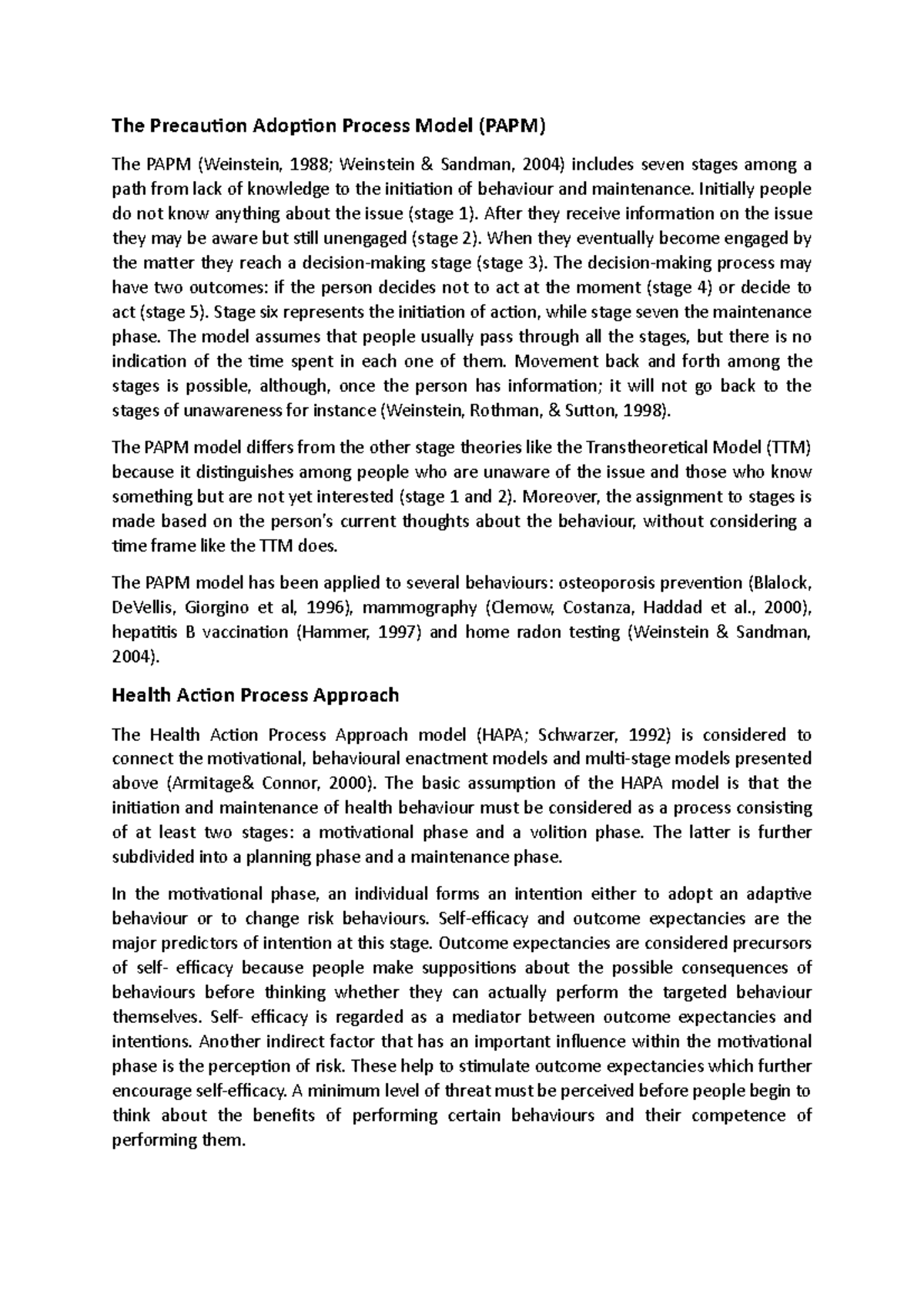 The Precaution Adoption Process Model - Initially people do not know ...