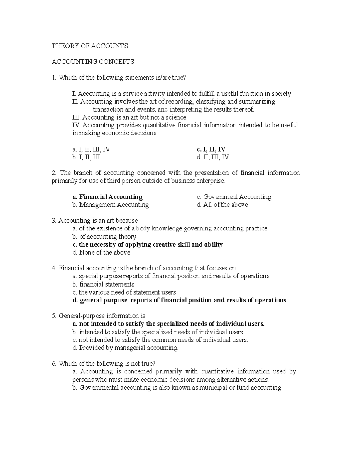 Accounting Concepts - THEORY OF ACCOUNTS ACCOUNTING CONCEPTS Which of ...