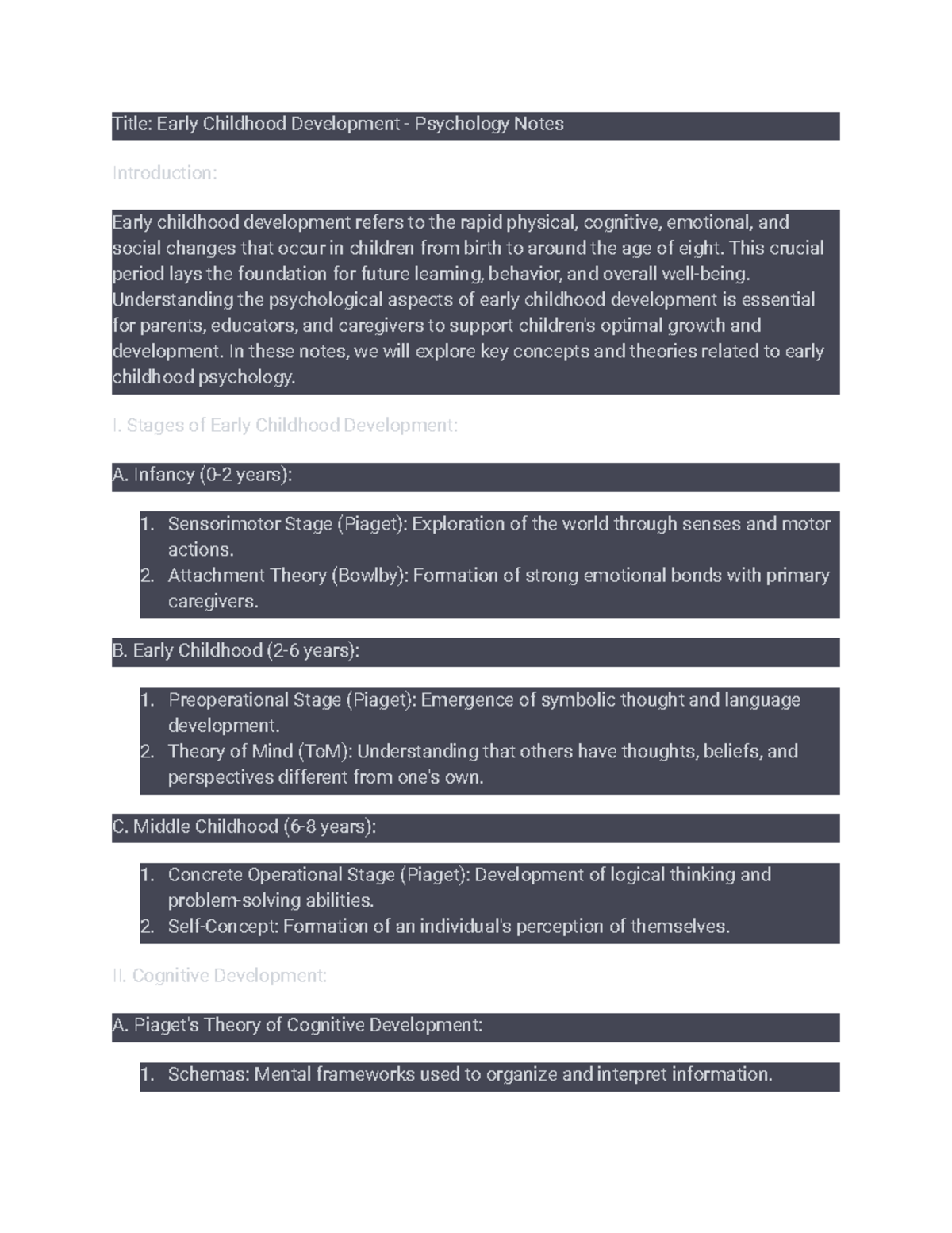 Untitled document - notes - Title: Early Childhood Development ...