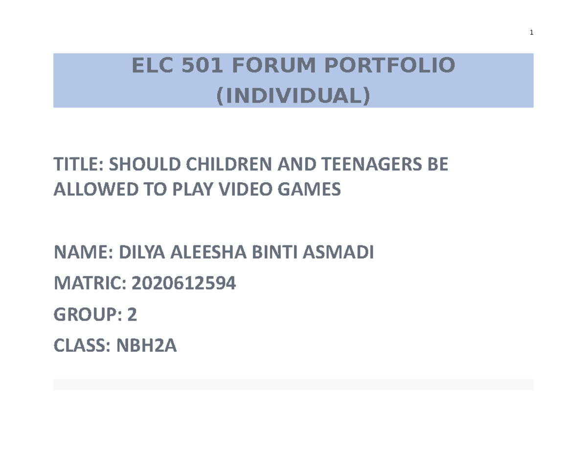 ELC501 Forum Portfolio NBH2A Attendance TO ELC 501 Discussion WITH ...