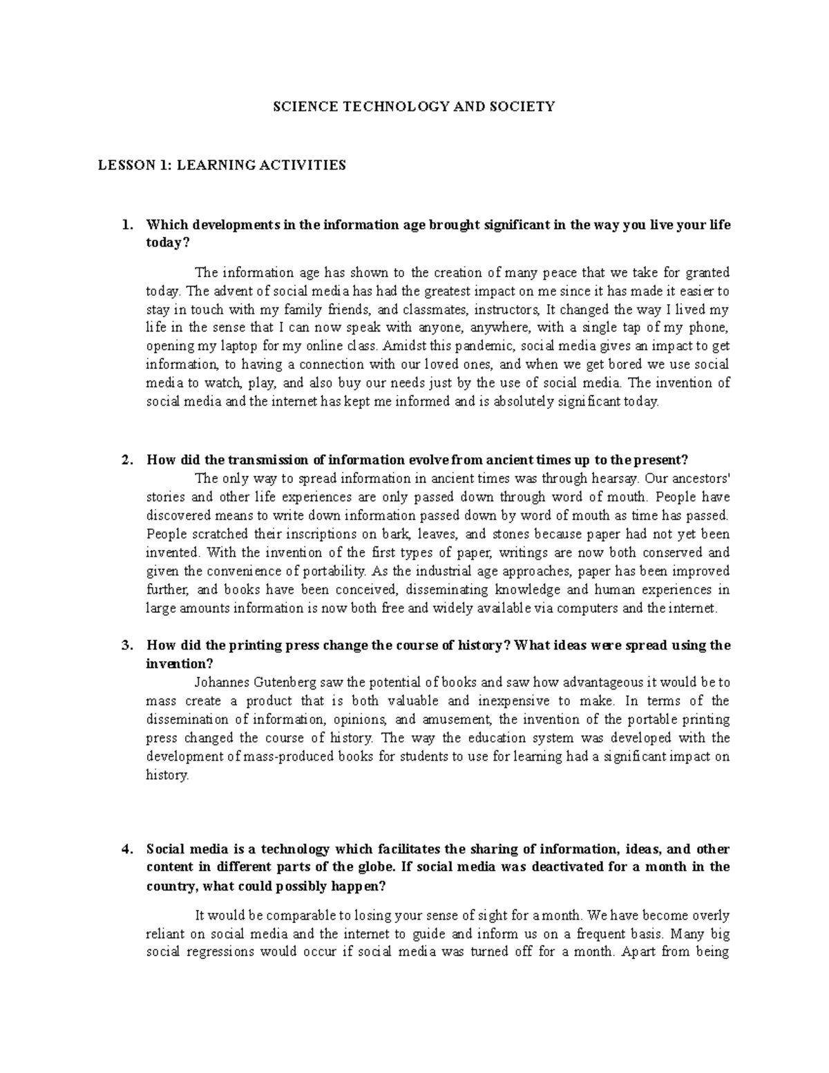 Guide Question NO. 1 - Information Age - SCIENCE TECHNOLOGY AND SOCIETY ...