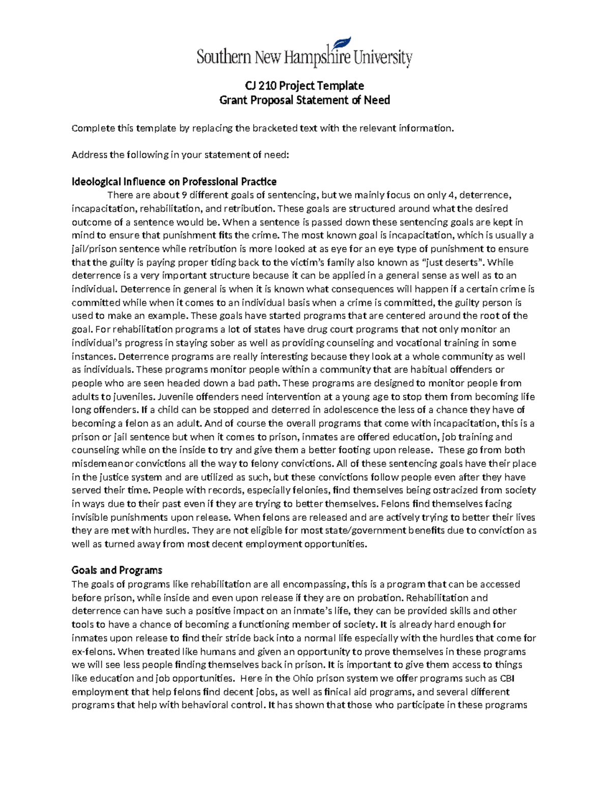 CJ 210 Project Template 7 - CJ 210 Project Template Grant Proposal ...