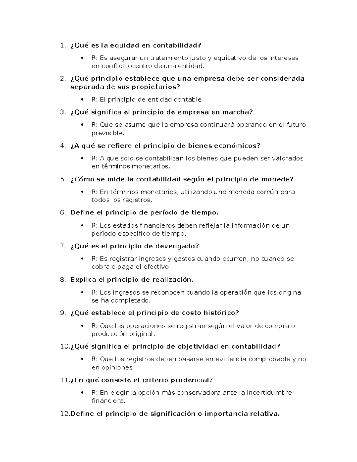 Cuestionario principios contables - 1. ¿Qué es la equidad en ...