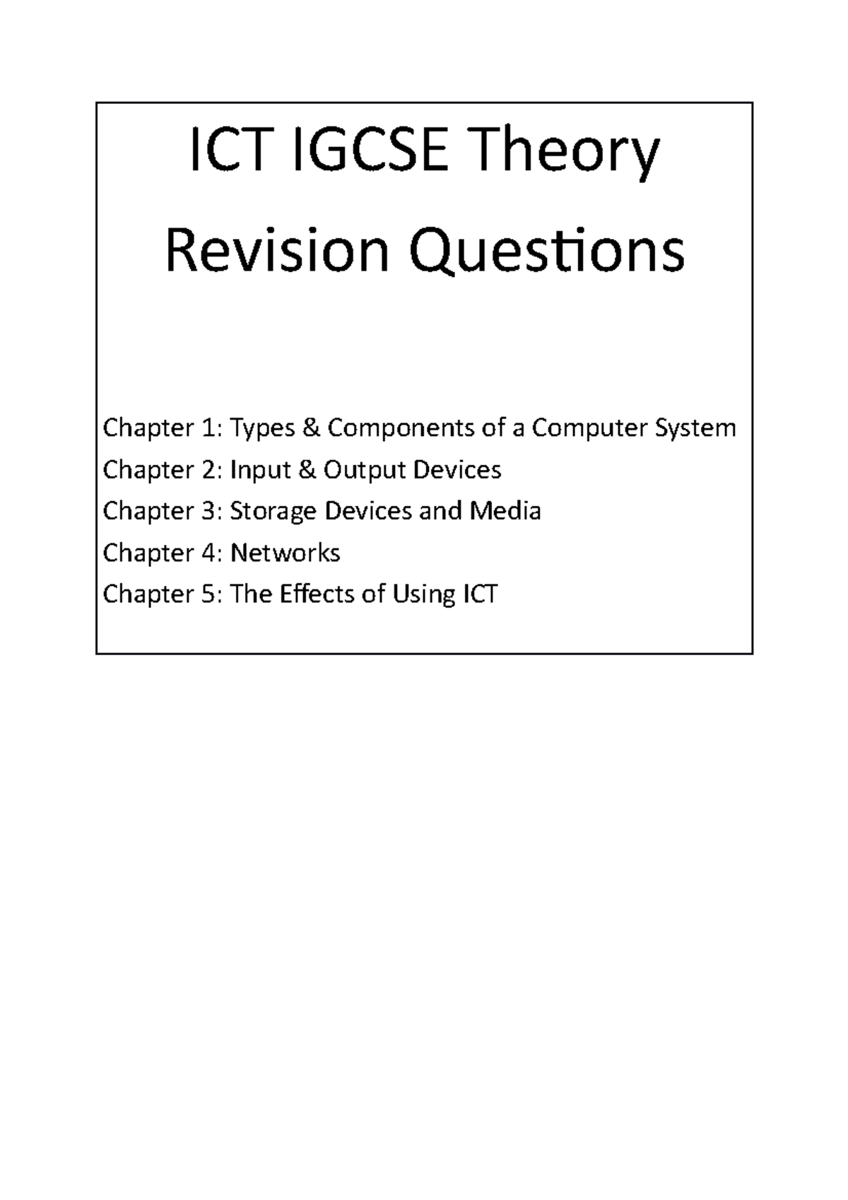 Answers Theory Booklet ICT IGCSE Theory Revision Questions Chapter