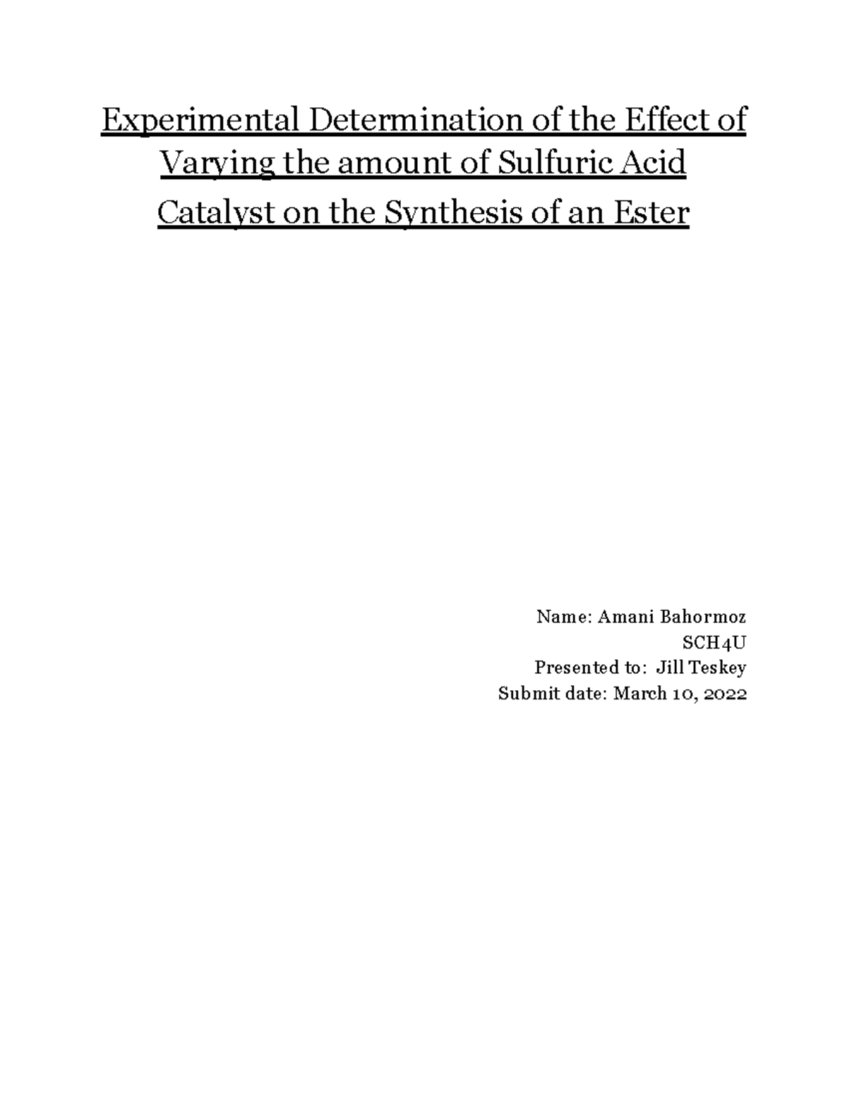 Synthesis of Esters lab - Experimental Determination of the Effect of ...
