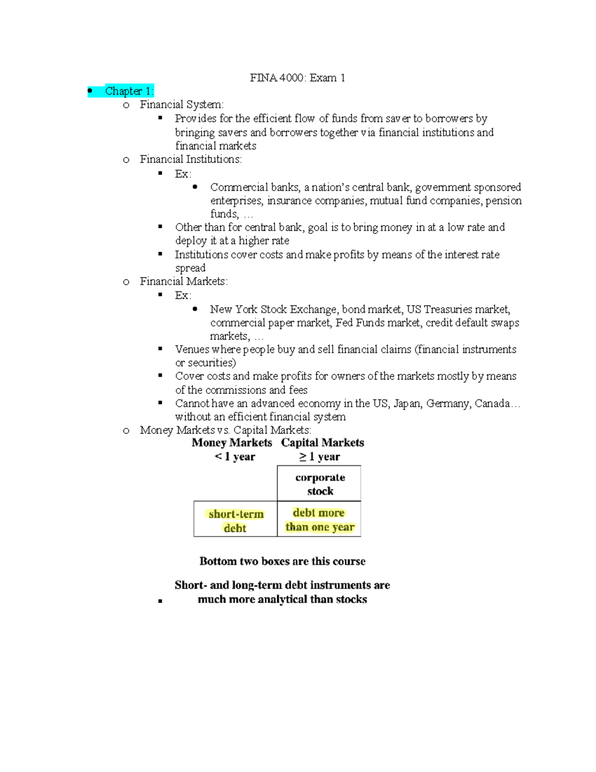 FINA 4000 Exam 1 - Professor: Ralph Steuer - FINA 4000: Exam 1 Chapter ...