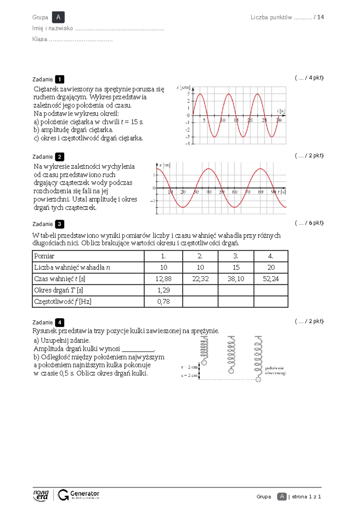 Karta pracy fiz kl 8(ruch drgający) - Grupa A | strona 1 z 1 Grupa A Imię i nazwisko - Studocu