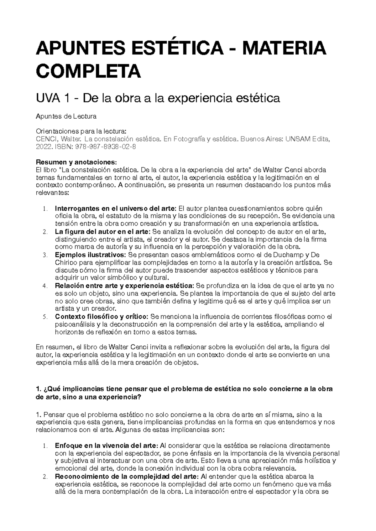 Materia ESTÉTICA (VIRTUAL) - TEMAS UVAS 1 2 3 4 - APUNTES ESTÉTICA ...