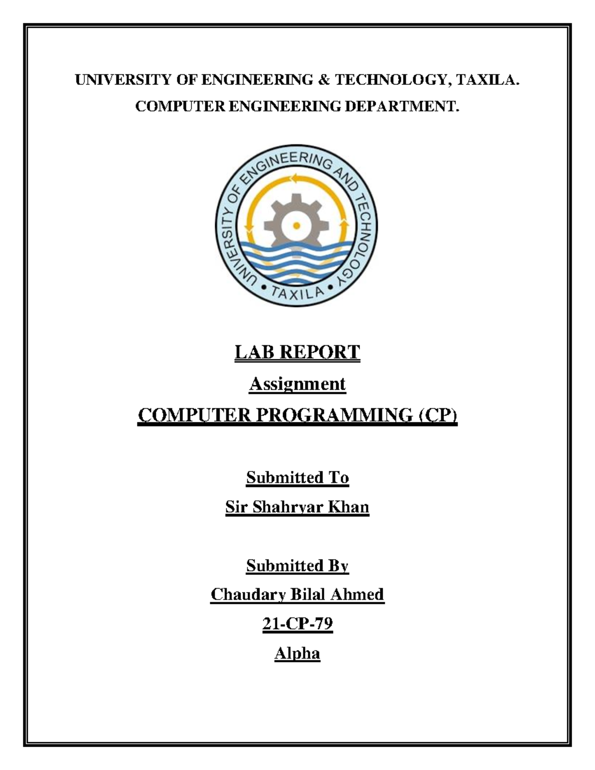LAB Report 15 - Rddff - UNIVERSITY OF ENGINEERING & TECHNOLOGY, TAXILA ...