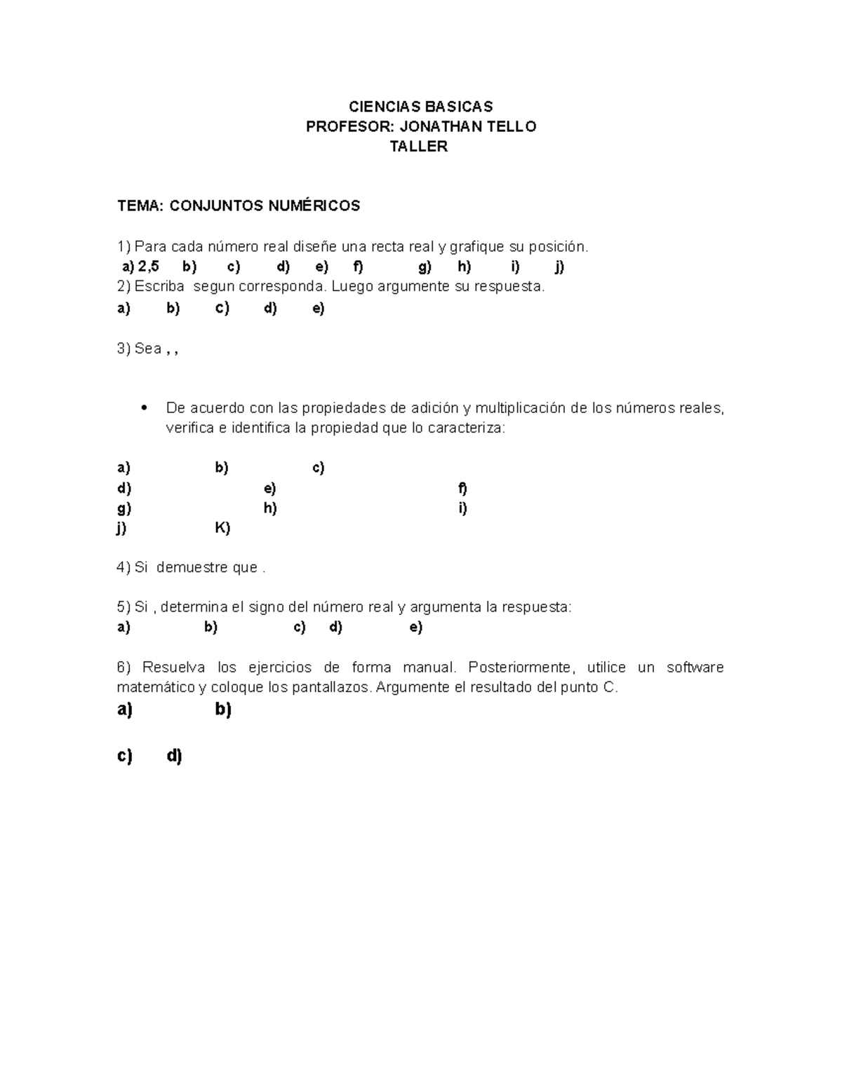 Taller Numeros Reales resualto y ejercisos - CIENCIAS BASICAS PROFESOR ...