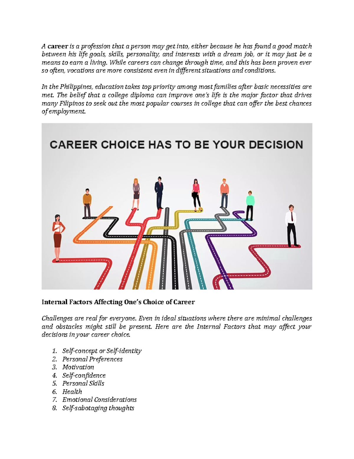 Career - Notes for HUMSS - A career is a profession that a person may ...