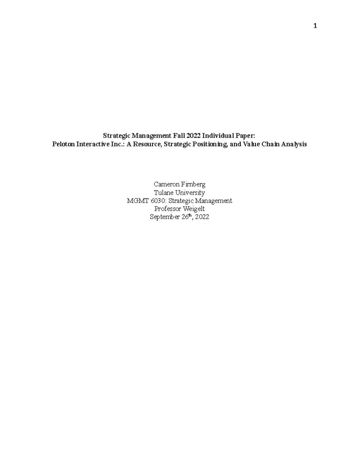 MGMT 6030 Individual Paper - Strategic Management Fall 2022 Individual ...