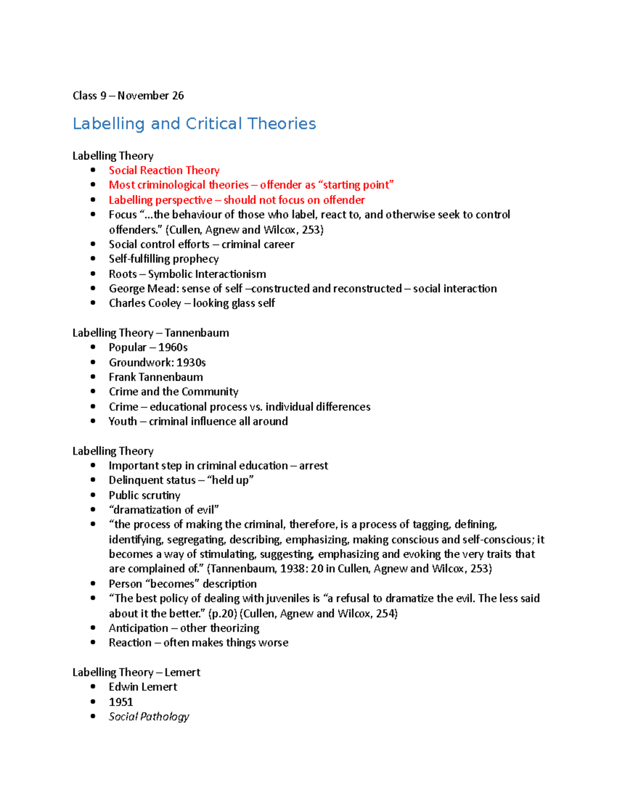 Class 9 – November 26 - Lecture notes 9 - Class 9 – November 26 ...