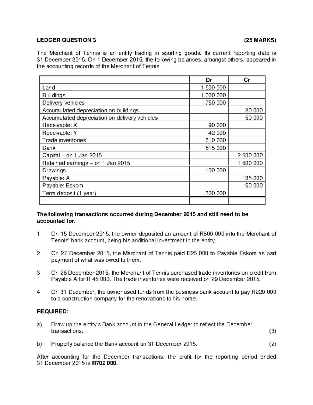 Ledger Accounts Question 3 - LEDGER QUESTION 3 (25 MARKS) The Merchant ...