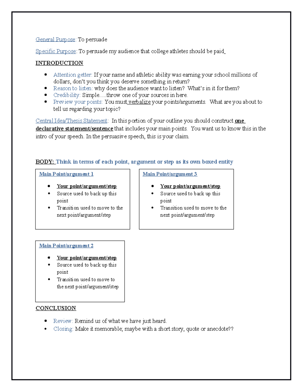 Example Outline Template 2018 - General Purpose: To persuade Specific ...