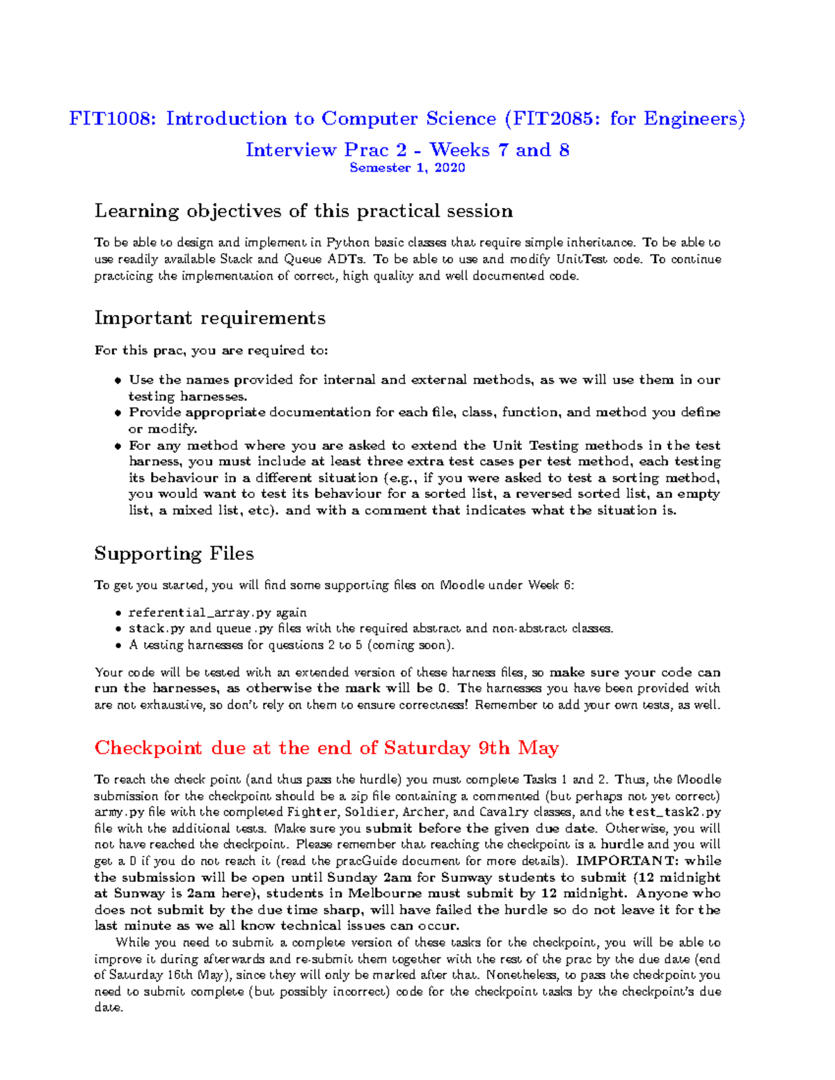 Interview prac2 - brief pdf - FIT1008: Introduction to Computer Science (FIT2085: for Engineers ...