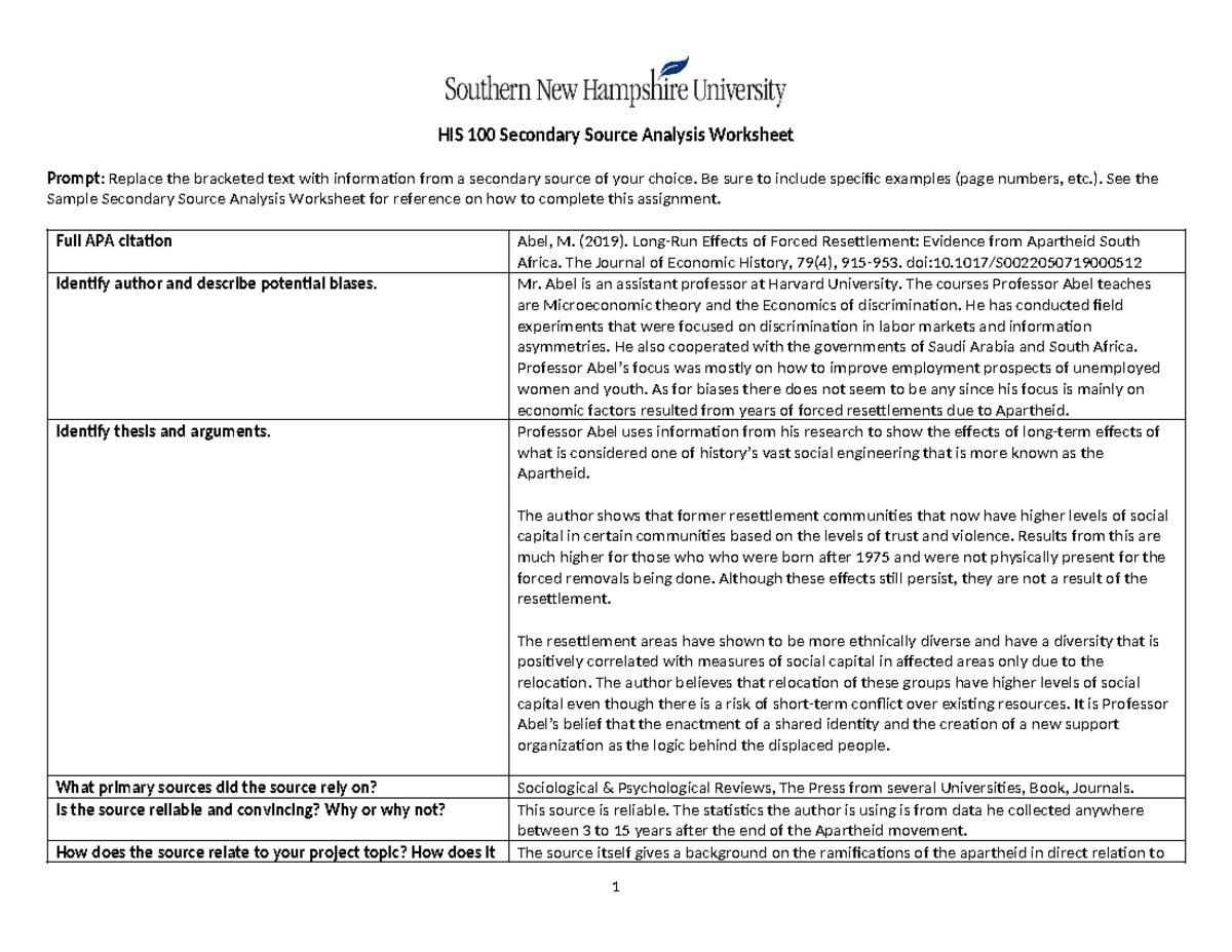 HIS+100+Secondary+Source+Analysis+Worksheet - HIS 100 Secondary Source ...