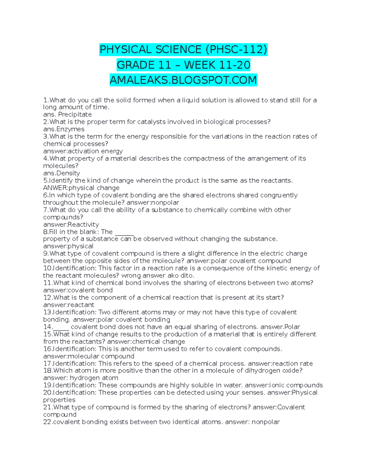 [ Amaleaks. Blogspot.COM] Physical Science (PHSC-112) - Grade 11 Week ...