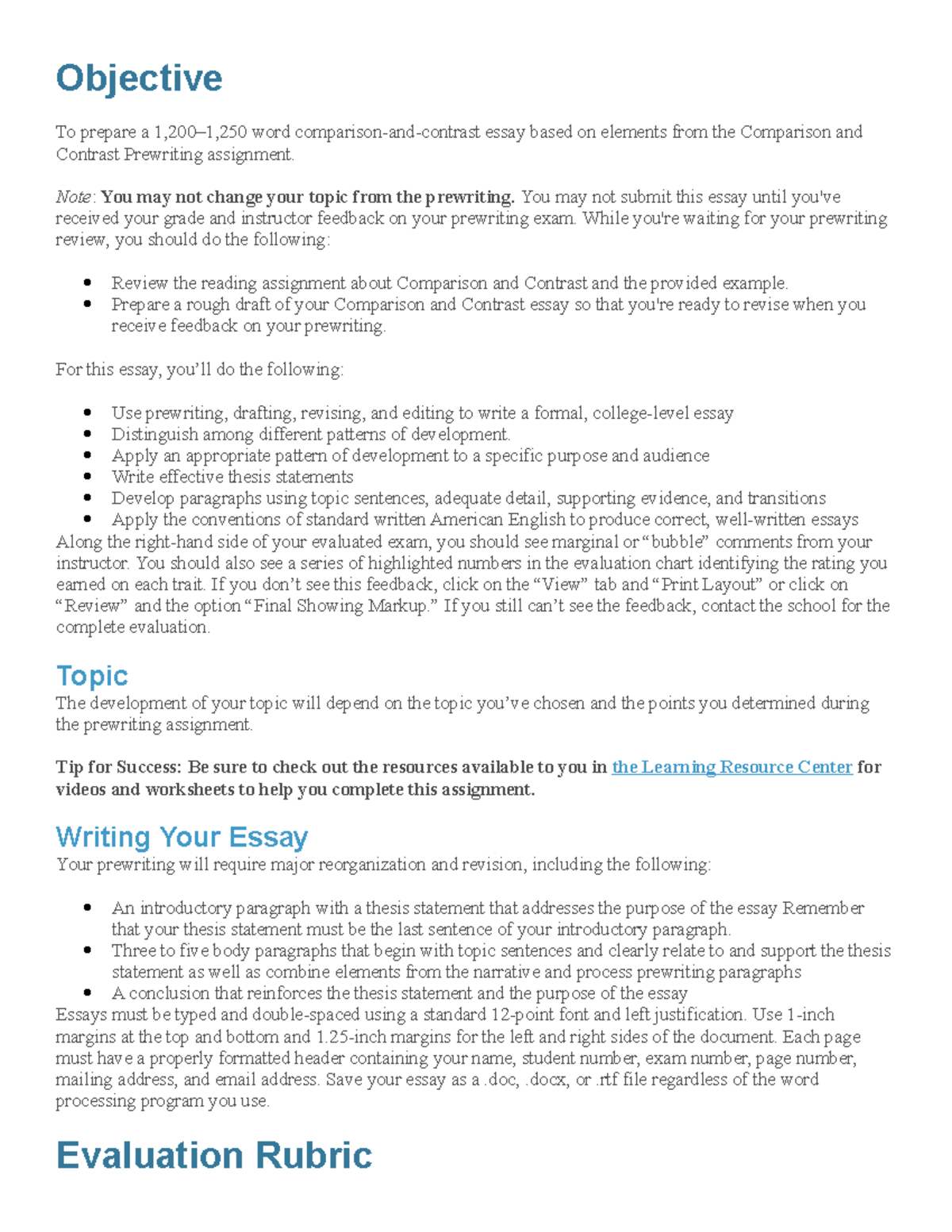 Compareand Contrast Essay Instructions - Objective To prepare a 1,200 ...