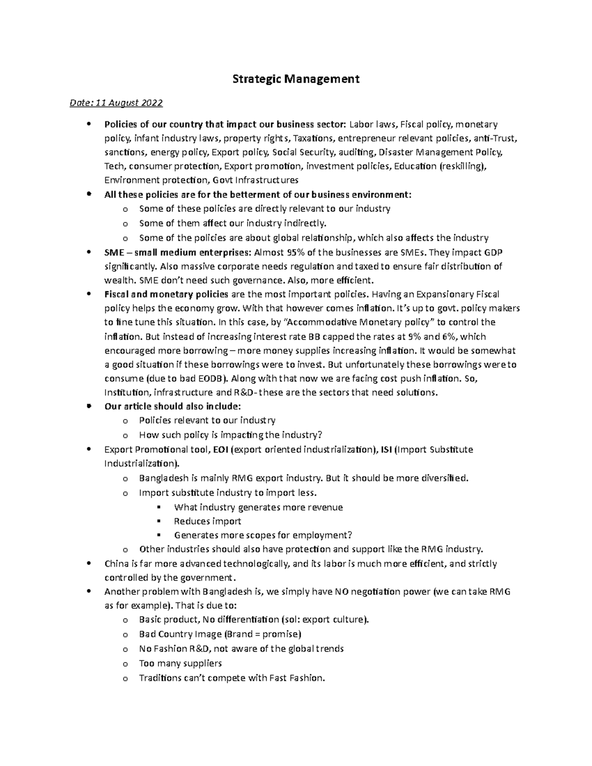 52 Lecture 04 - important notes - Strategic Management Date: 11 August ...