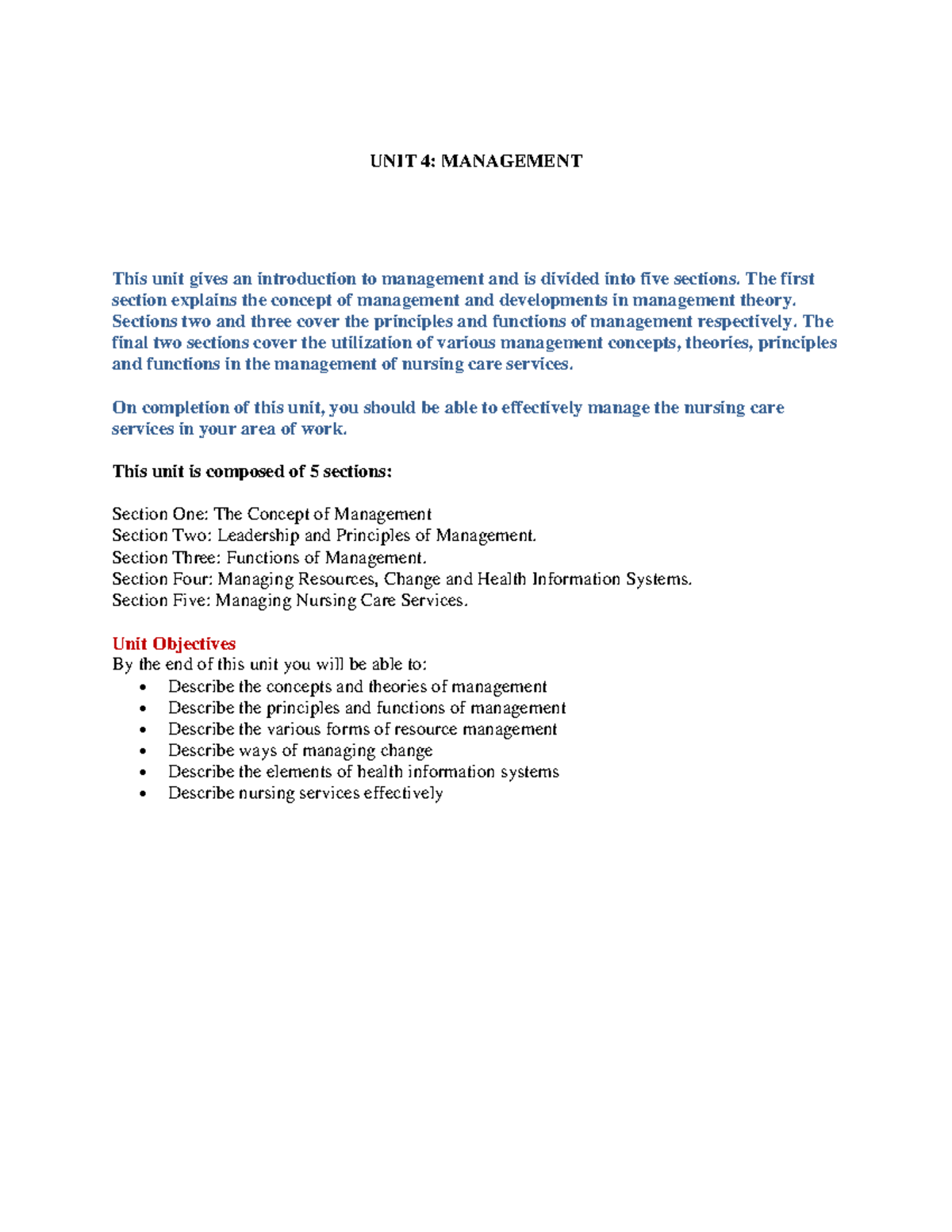 NCK module - Management 2 - UNIT 4: MANAGEMENT This unit gives an ...