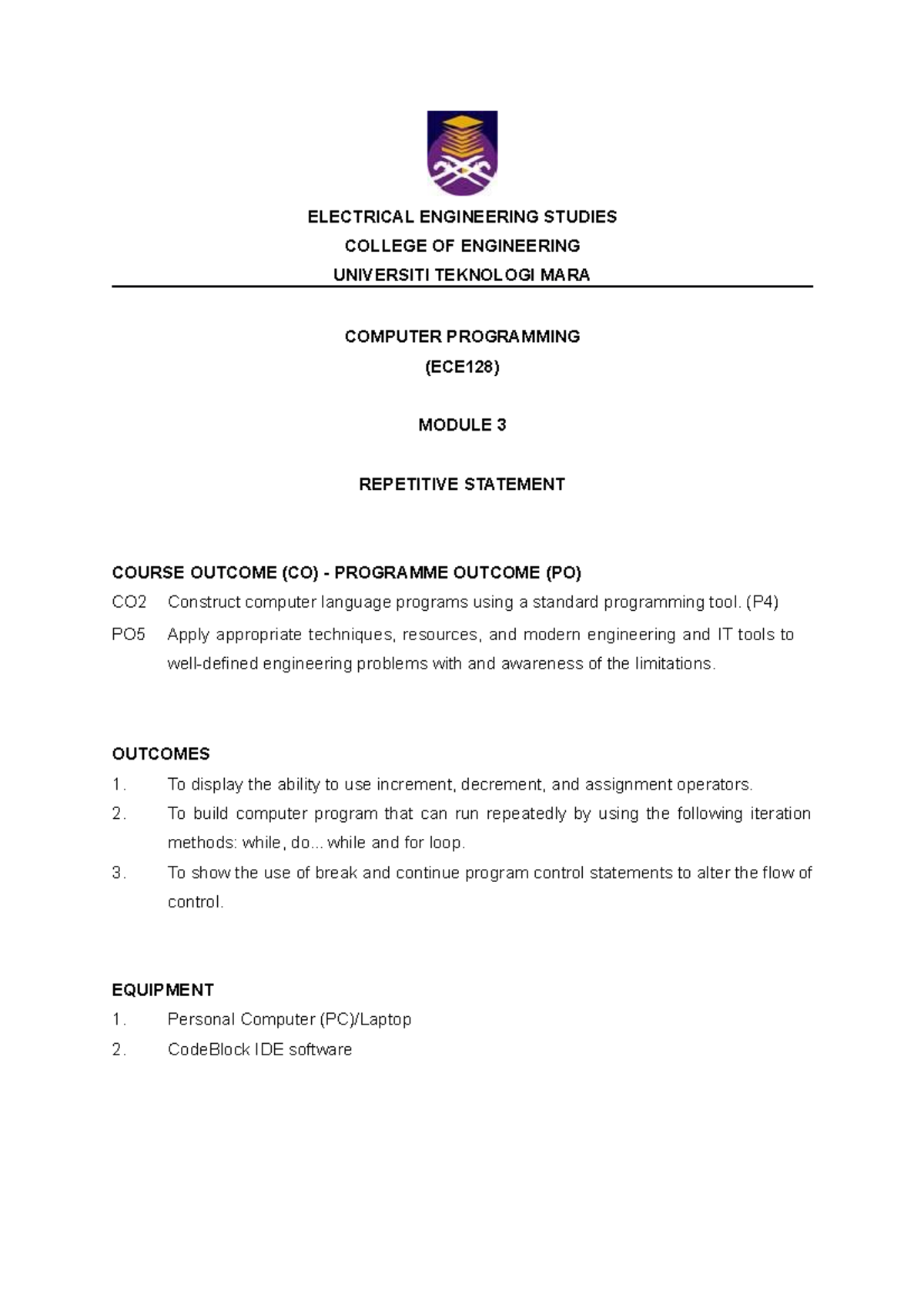 ECE128 LAB Module 03 29092023 - ELECTRICAL ENGINEERING STUDIES COLLEGE ...