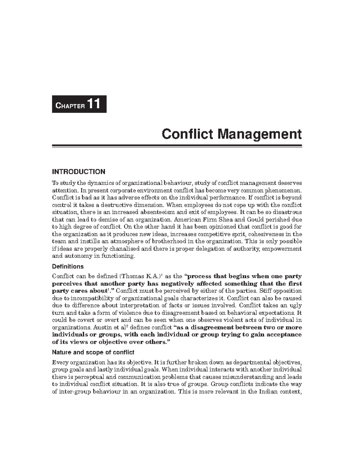 Chapter 11 - Conflict Management - 160 ORGANIZATIONAL BEHAVIOUR CHAPTER ...