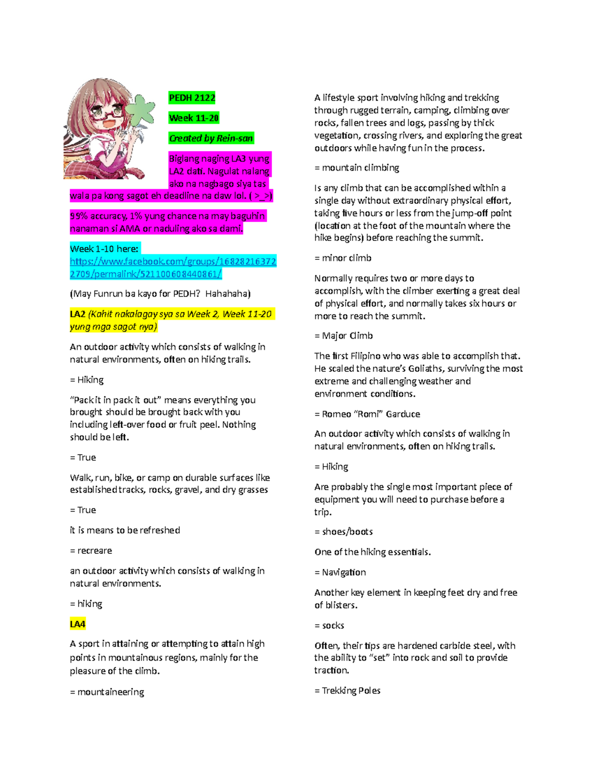 Pedh 2112 week11 20 - pls be guided - PEDH 2122 Week 11- Created by ...