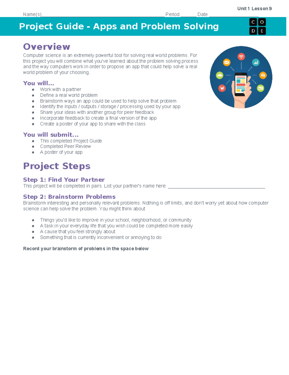 U1L09 - Project Guide - Apps and Problem Solving - Unit 1 Lesson 9 ...