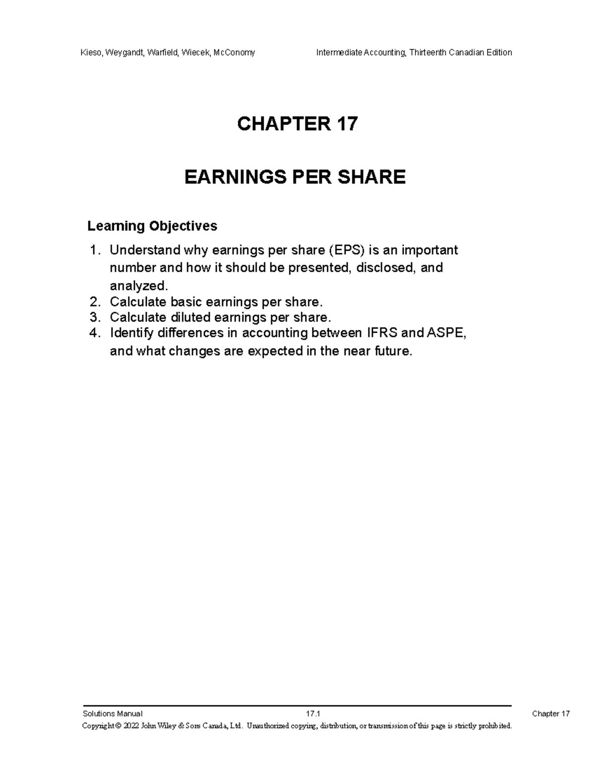 Sm17 - Accounting - CHAPTER 17 EARNINGS PER SHARE Learning Objectives 1 ...