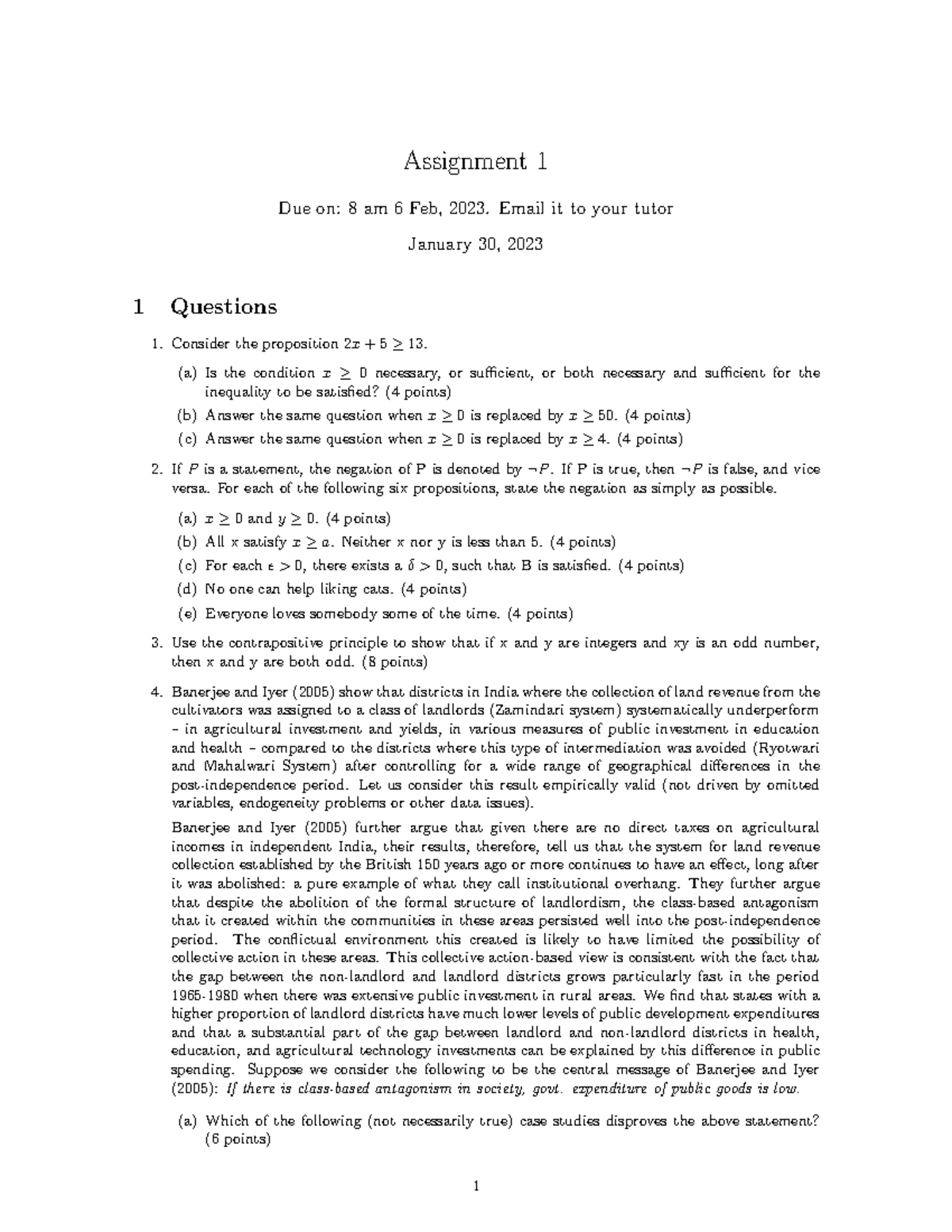 Maths Assignment 1 - Assignment 1 Due on: 8 am 6 Feb, 2023. Email it to ...