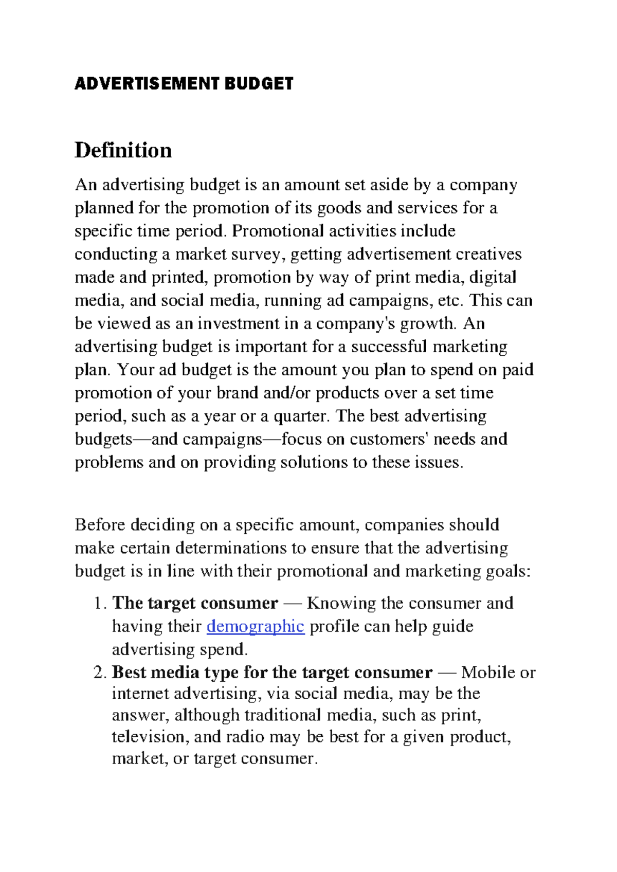 Advertisement Budget - add-on-course - ADVERTISEMENT BUDGET Definition ...