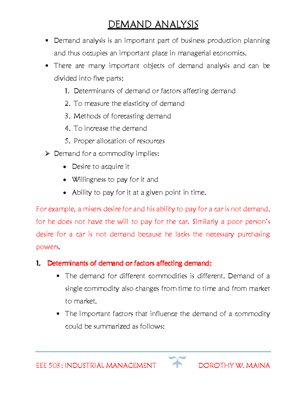 Demand Analysis - Notes on industrial management - Demand analysis is ...