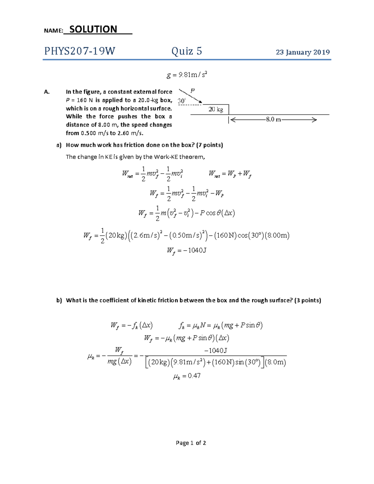 Quiz 5 Solution Warning Tt Undefined Function 32 Name Solution Page 1 Of 2 Phys207 19w