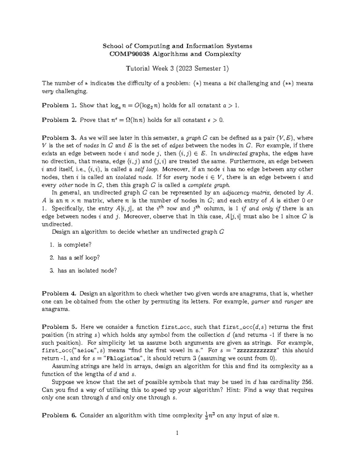 COMP90038 tutorial week03 - School of Computing and Information Systems COMP90038 Algorithms and ...