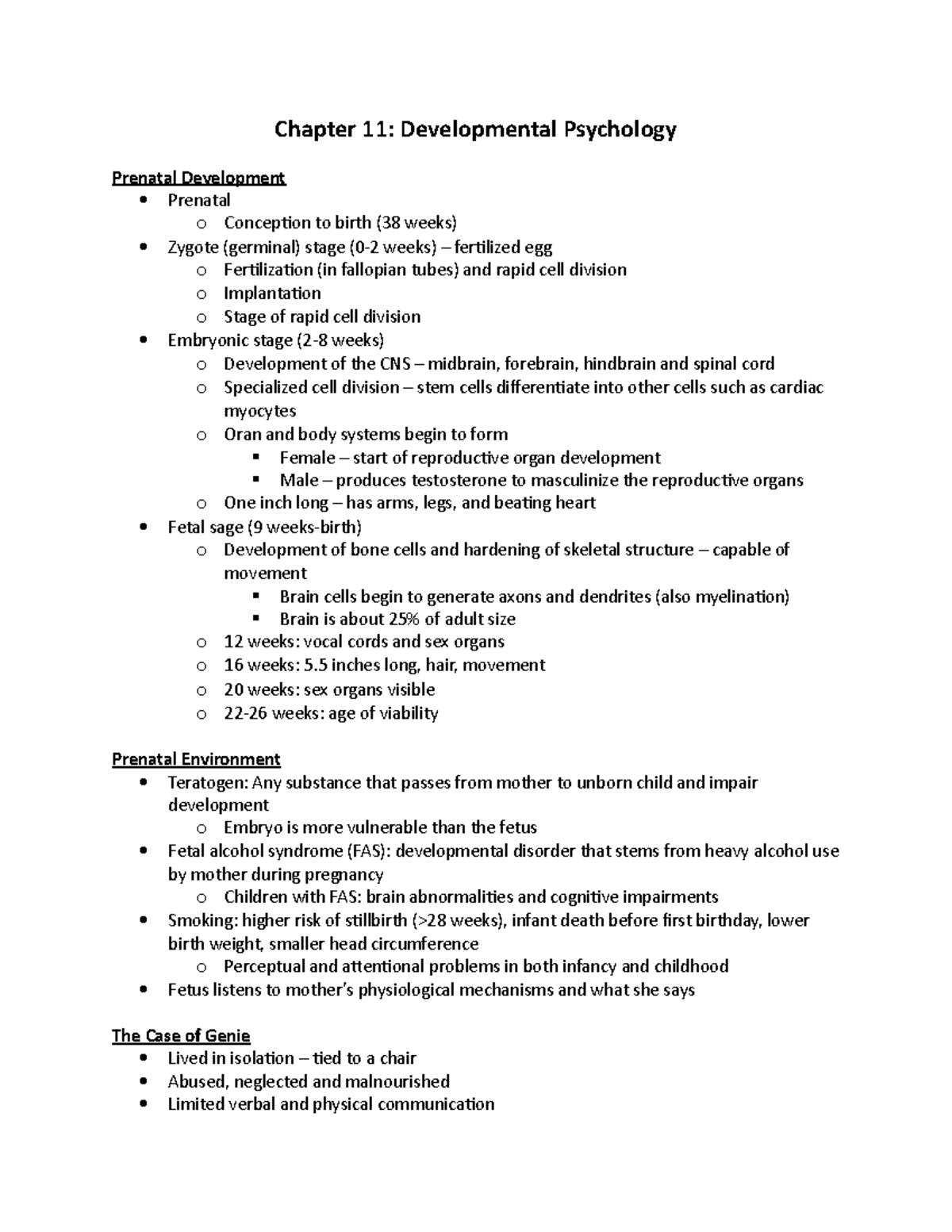 PSY121 - Chapter 11 - PSY 121 - Chapter 11: Developmental Psychology Prenatal Development ...