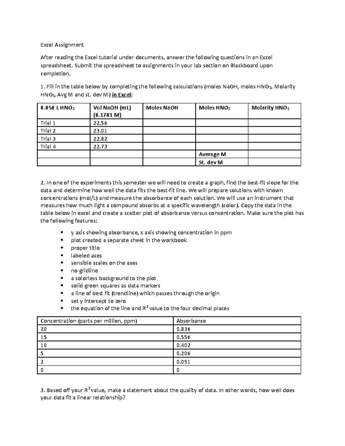 Excel assignment F22 - Excel Assignment After reading the Excel tutorial under documents, answer ...