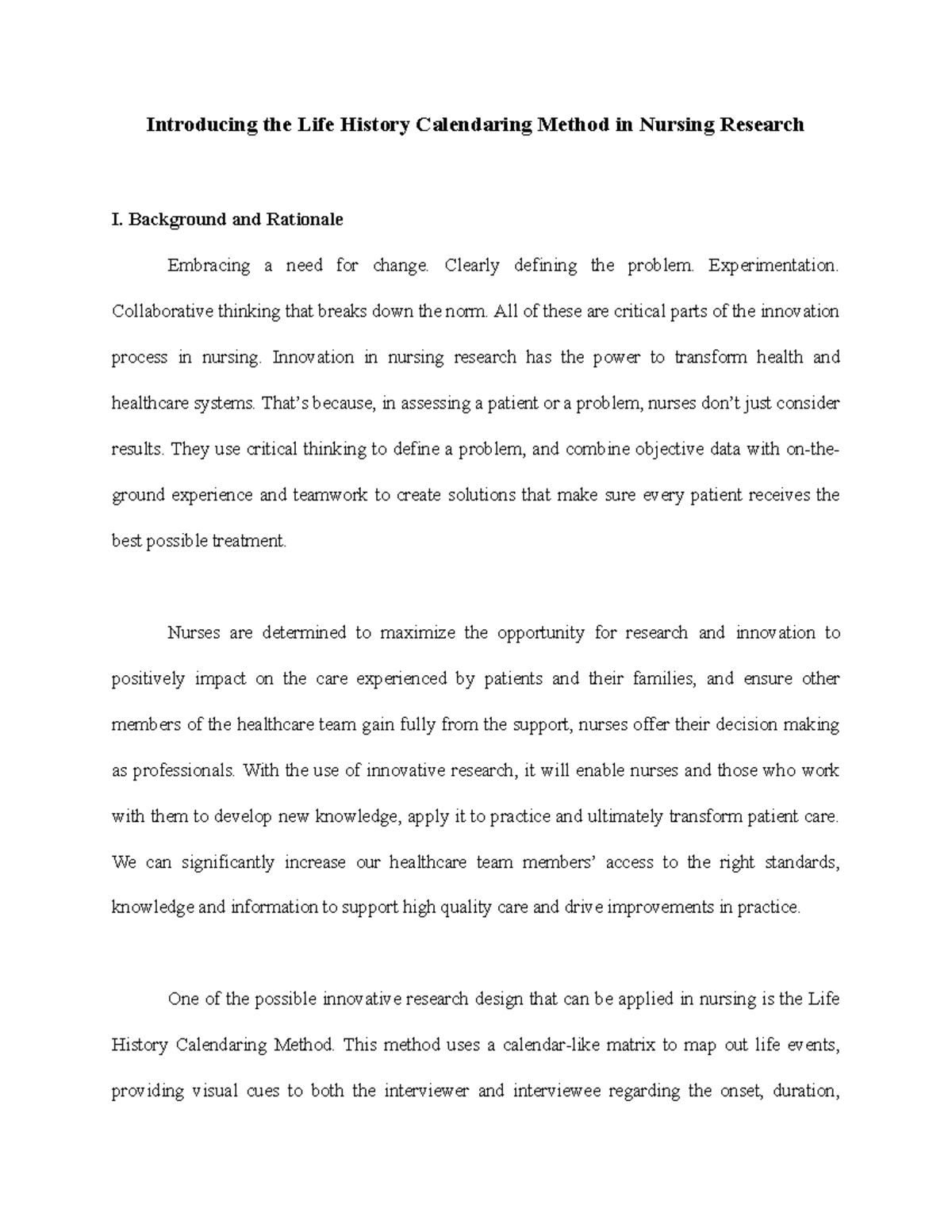 Life calendaring method - Introducing the Life History Calendaring ...