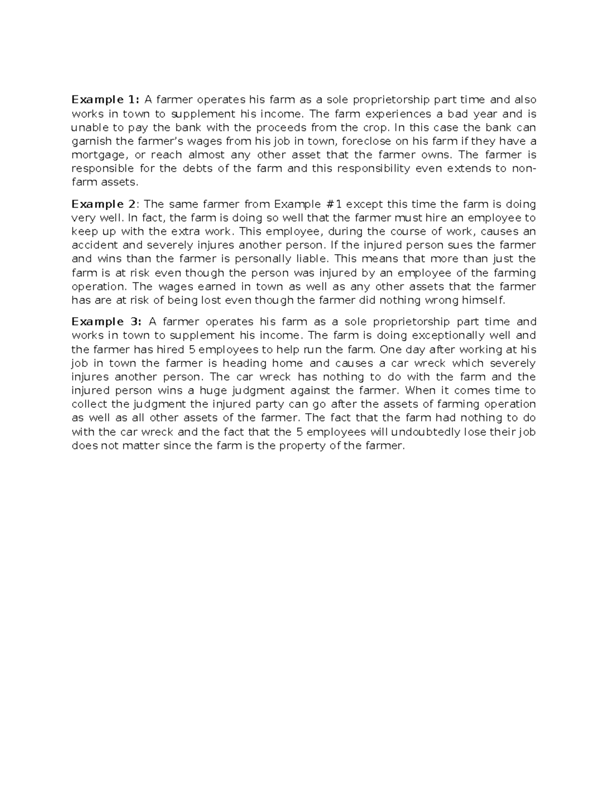 Case example of sole proprietership - Example 1: A farmer operates his ...