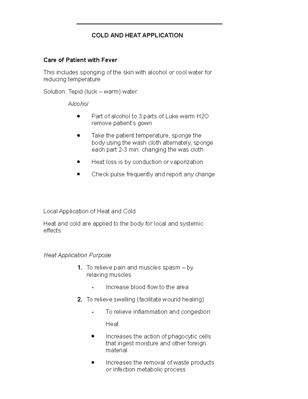 COLD AND HEAT Application - COLD AND HEAT APPLICATION Care of Patient ...