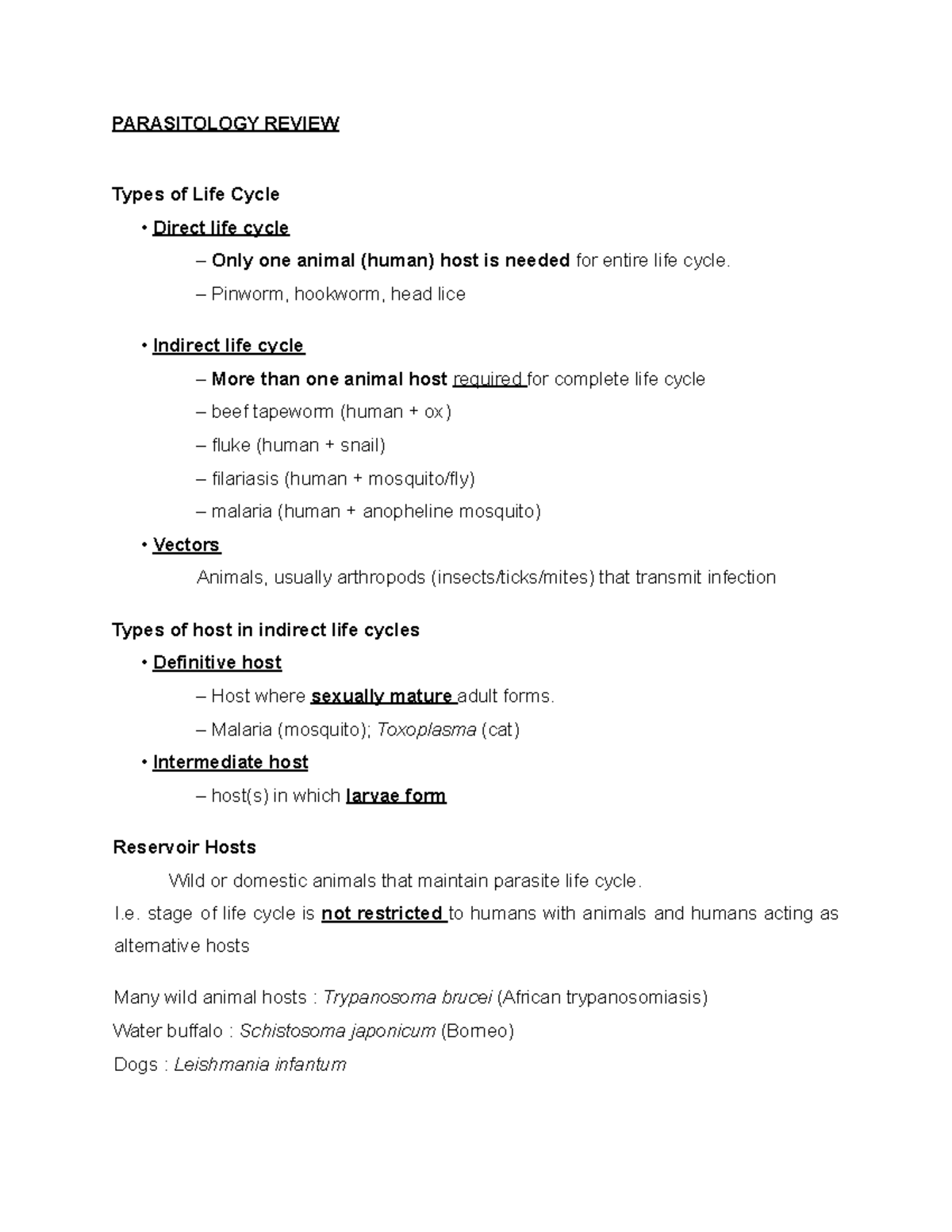 Parasitology Review - i hope it would help - PARASITOLOGY REVIEW Types ...