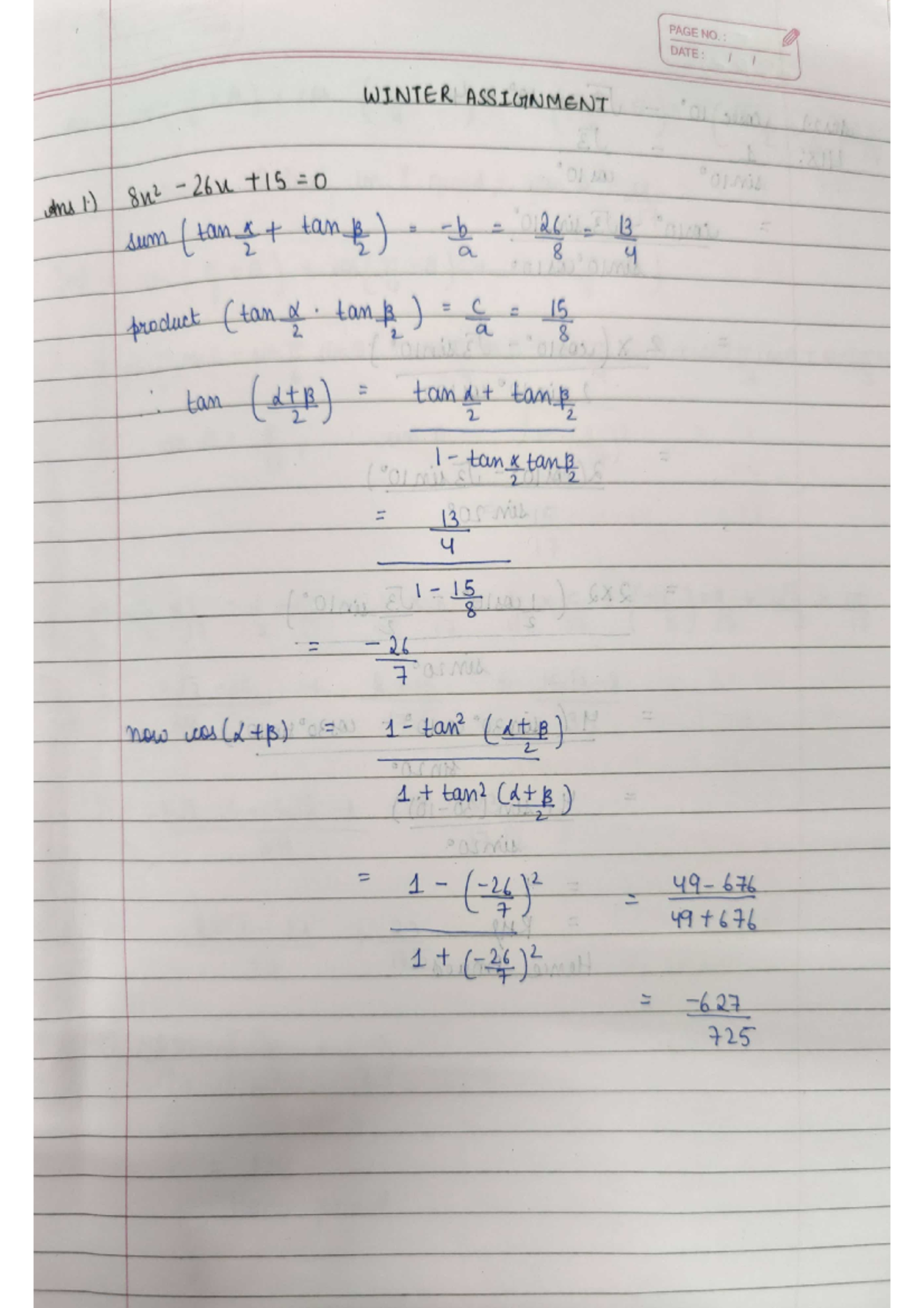 Maths winter assignment - Mathematics: Applications and Interpretation SL - Studocu