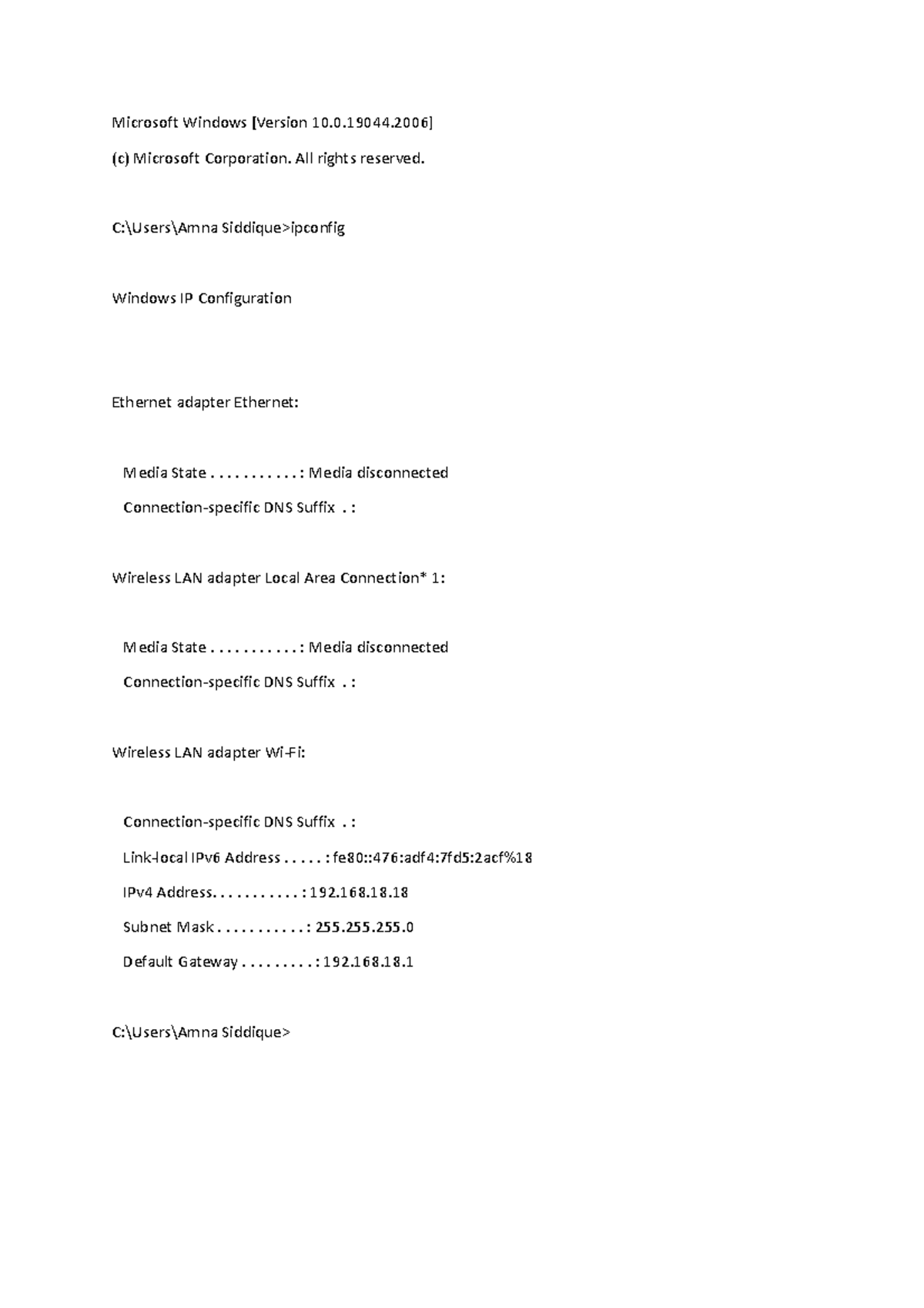 Ipaddress - CMD command - Microsoft Windows [Version 10.0.19044] (c) Microsoft Corporation. All ...