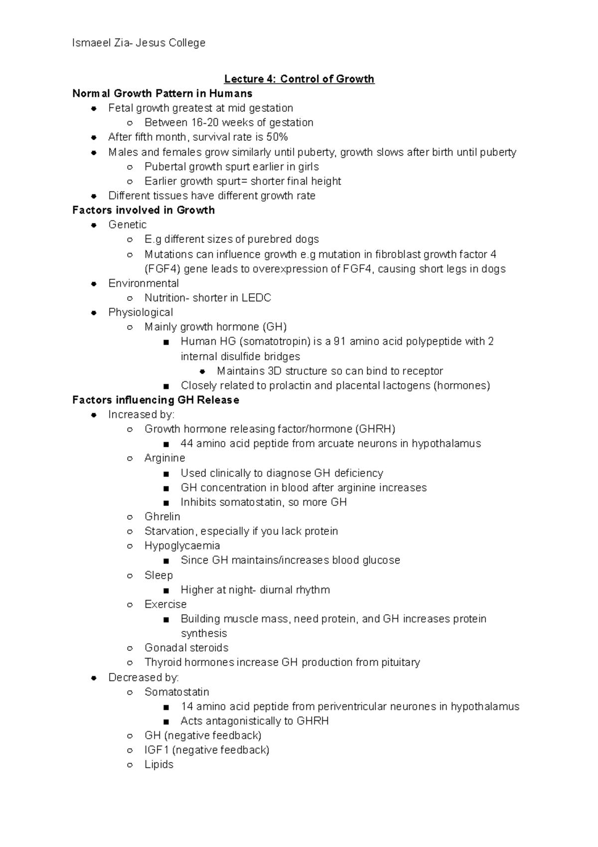 Endocrinology Lecture 4 - Lecture 4: Control of Growth Normal Growth ...